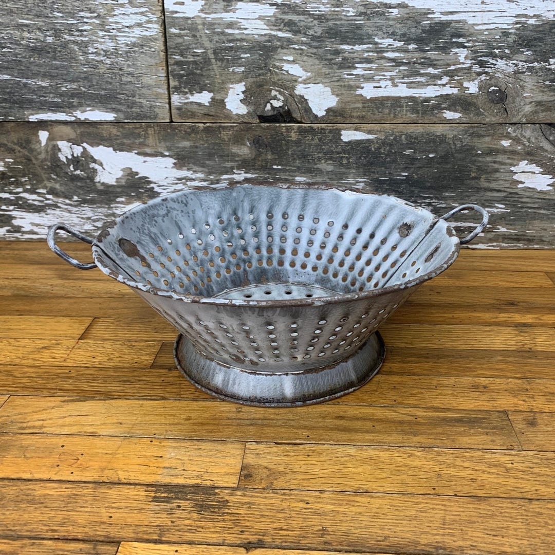 Rustic Graniteware Colander Strainer - Mottling Grey Patina - Etsy