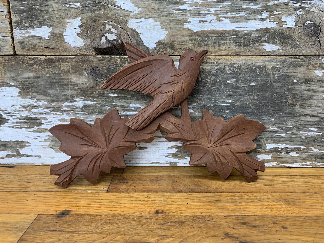 Vintage Carved Wood Cuckoo Clock Topper - Red Eye Cuckoo Bird - Wood ...