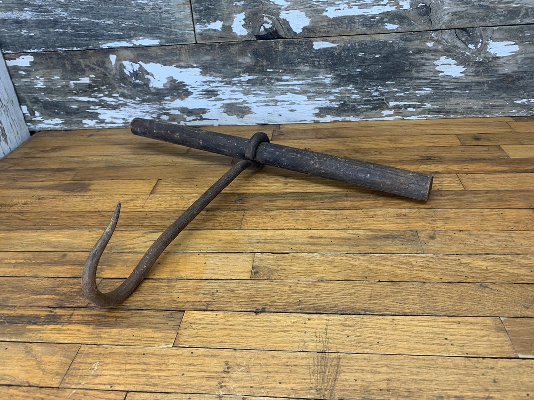 Antique Primitive Two Man Hay Hook - Wood Handle With Forged Hook - Etsy