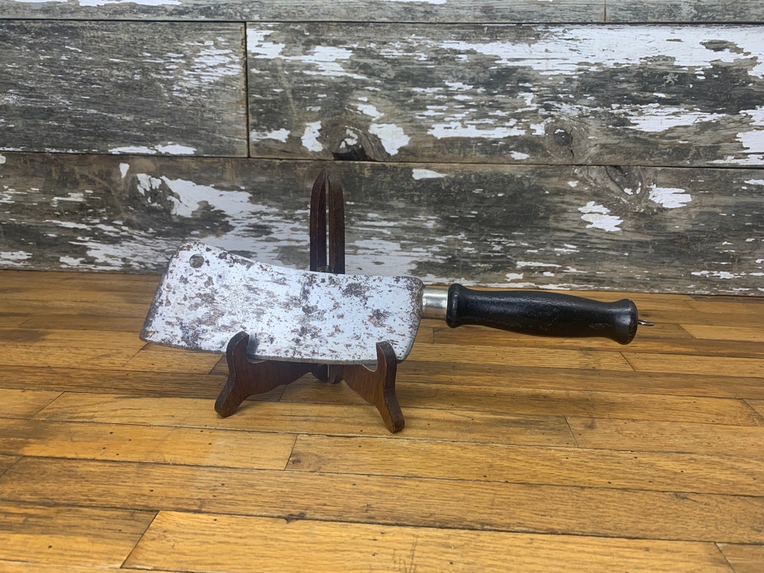 Vintage Meat Cleaver - Weathered Black Wood Handle- Antique Cleaver - Etsy