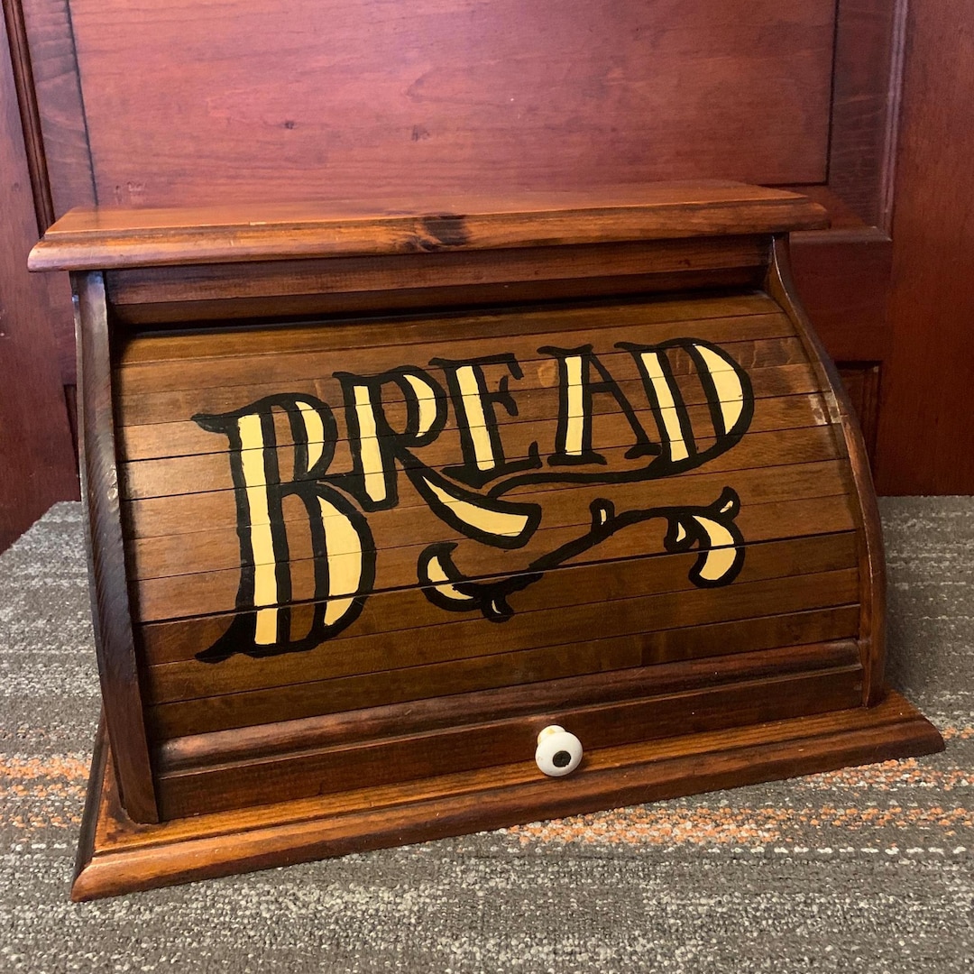 Vintage Wooden Roll Top Door Bread Box With Hand Painted Front - Etsy