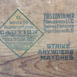 Antique Wooden Shipping Crate Panel, Strike Anywhere Matches Advertising, Railway Employee ...