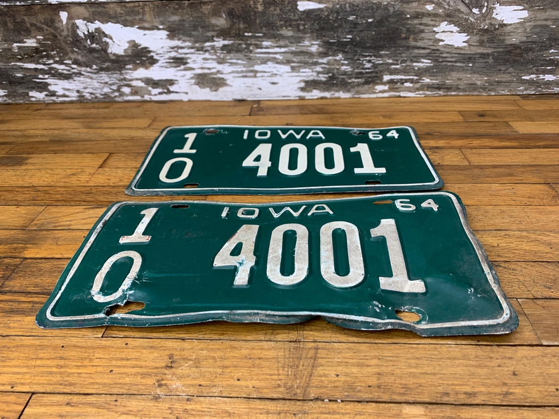 Vintage Custom License Plate Set - 1964 IOWA 4001 - County 10 - Front ...