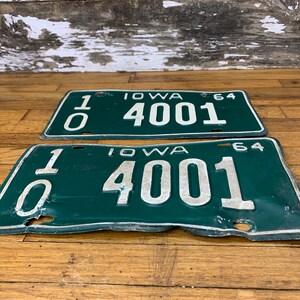Vintage Custom License Plate Set - 1964 IOWA 4001 - County 10 - Front ...