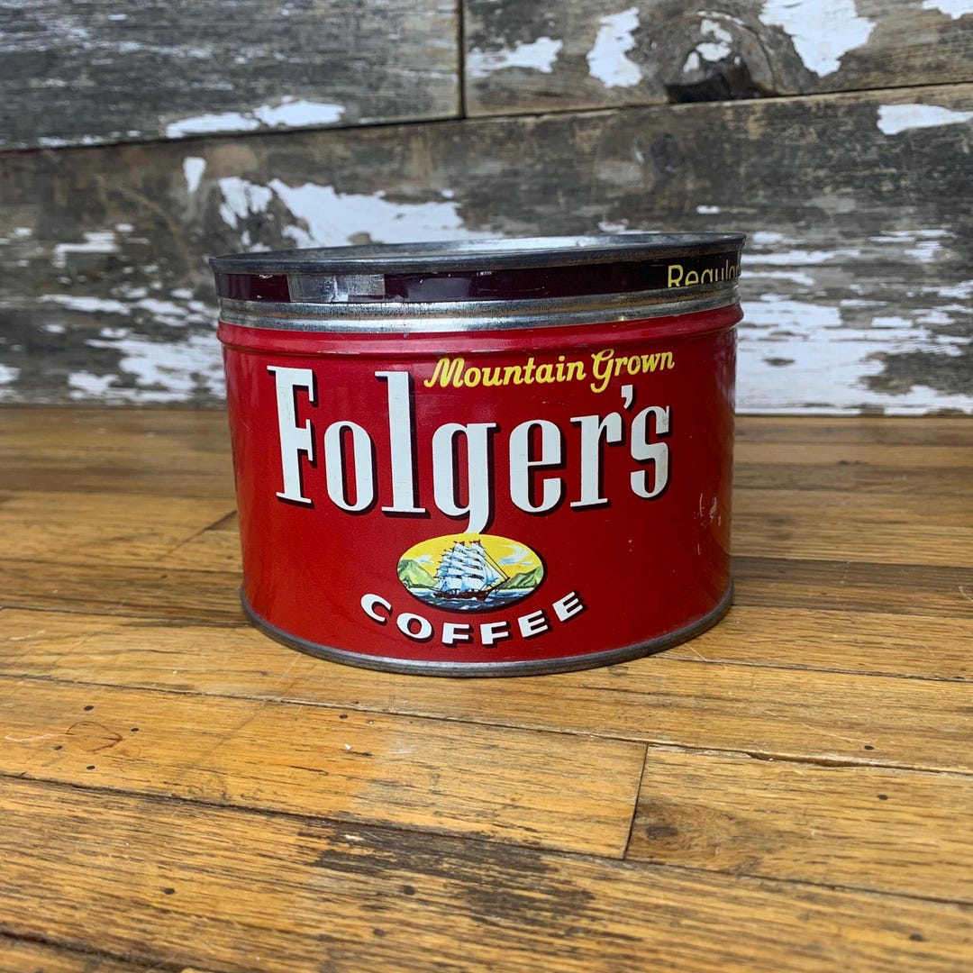 Vintage 1lb 1959 Folger’s Coffee Tin - Folgers “mountain Grown” Regular ...