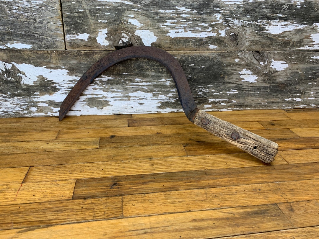 Vintage Sickle, Hand Scythe - Wood Handle, Weed Cutter, Grim Reaper ...