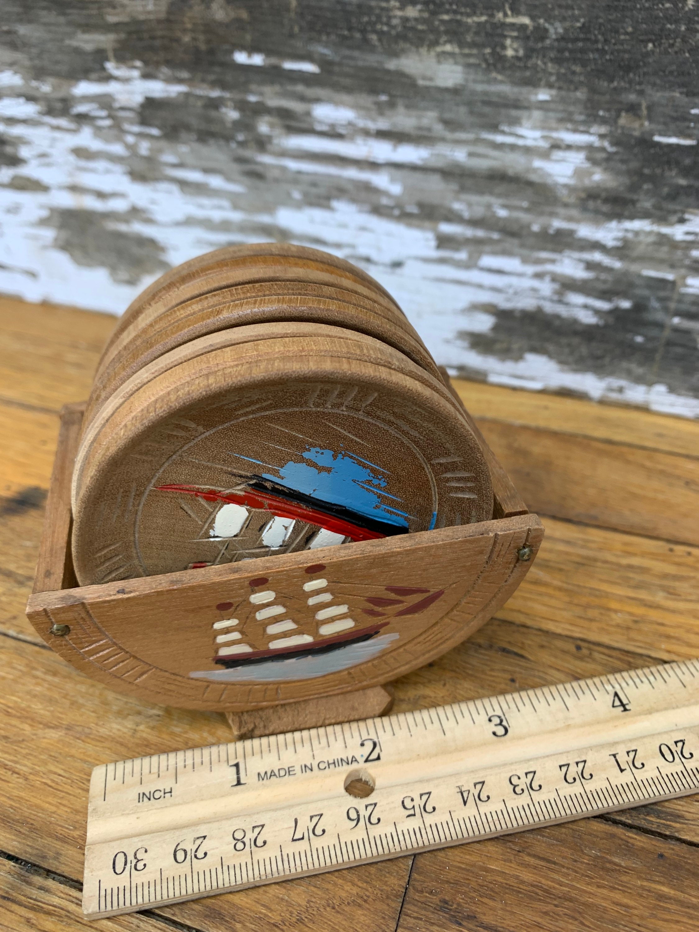 Vintage Made in Occupied Japan Coaster Set With Holder Boat - Etsy
