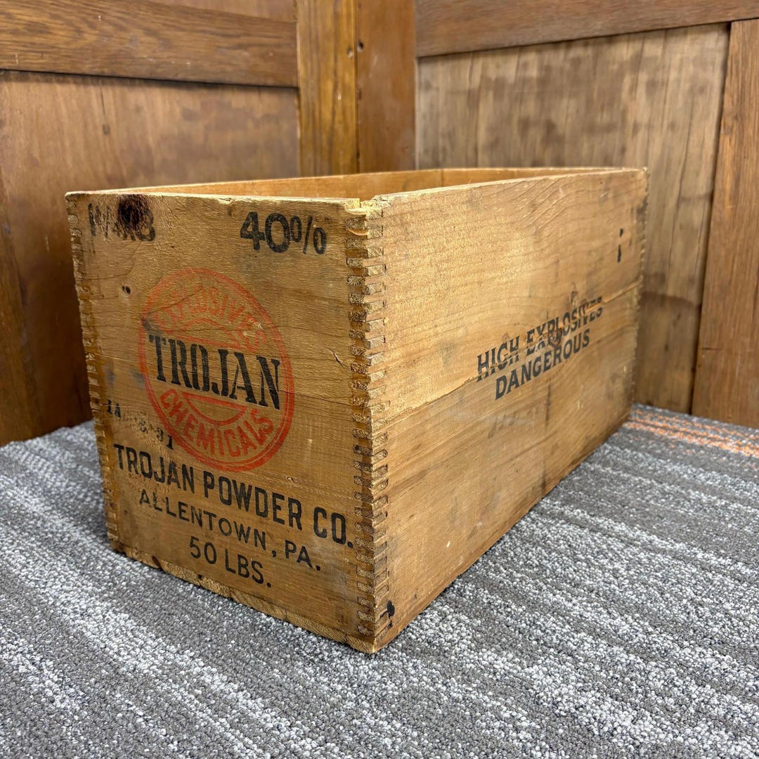 Antique Dovetailed Wooden Trojan High Explosives Dynamite Crate: Trojan ...