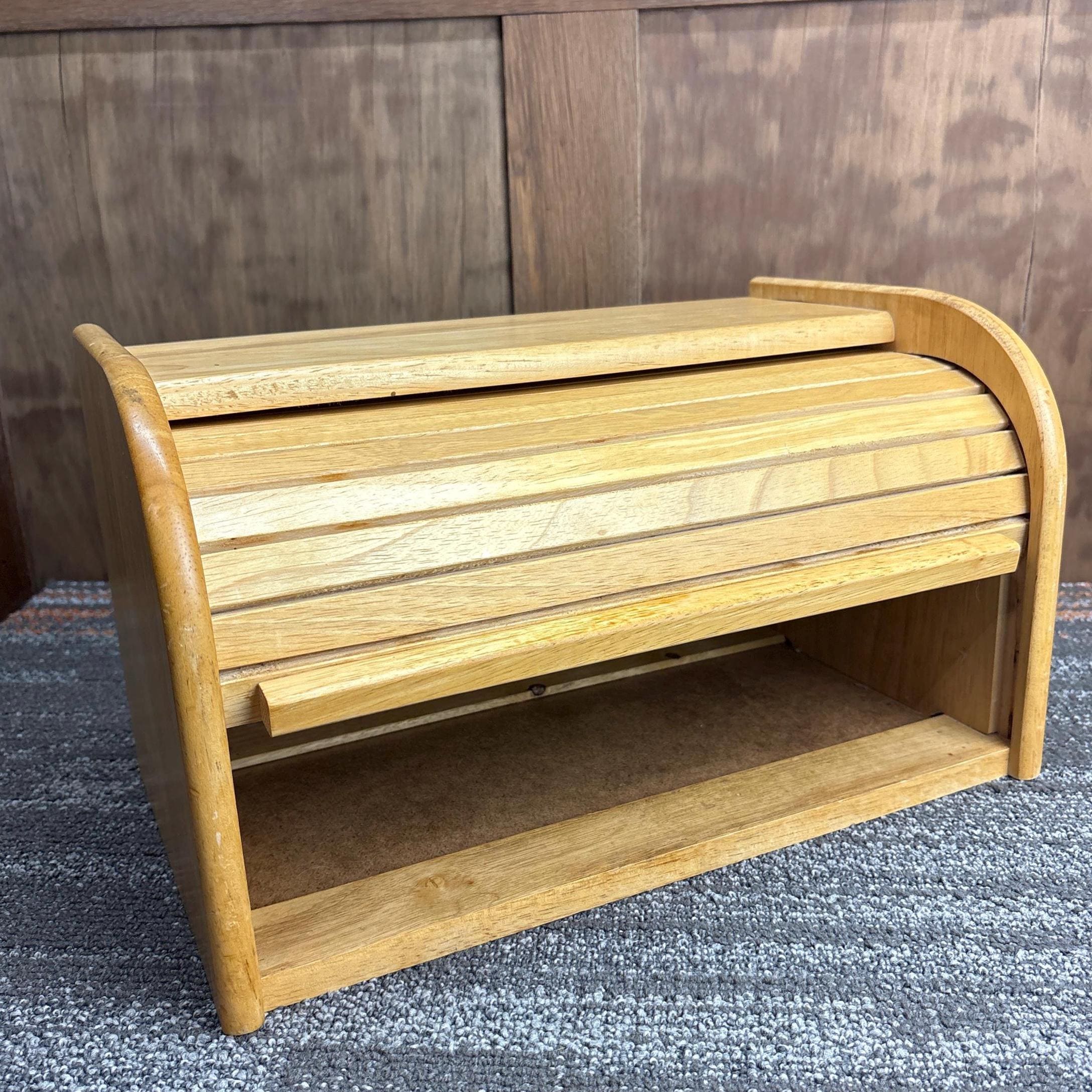 Vintage Roll Top Bread Box - Classic Farmhouse Wooden Kitchen Storage ...