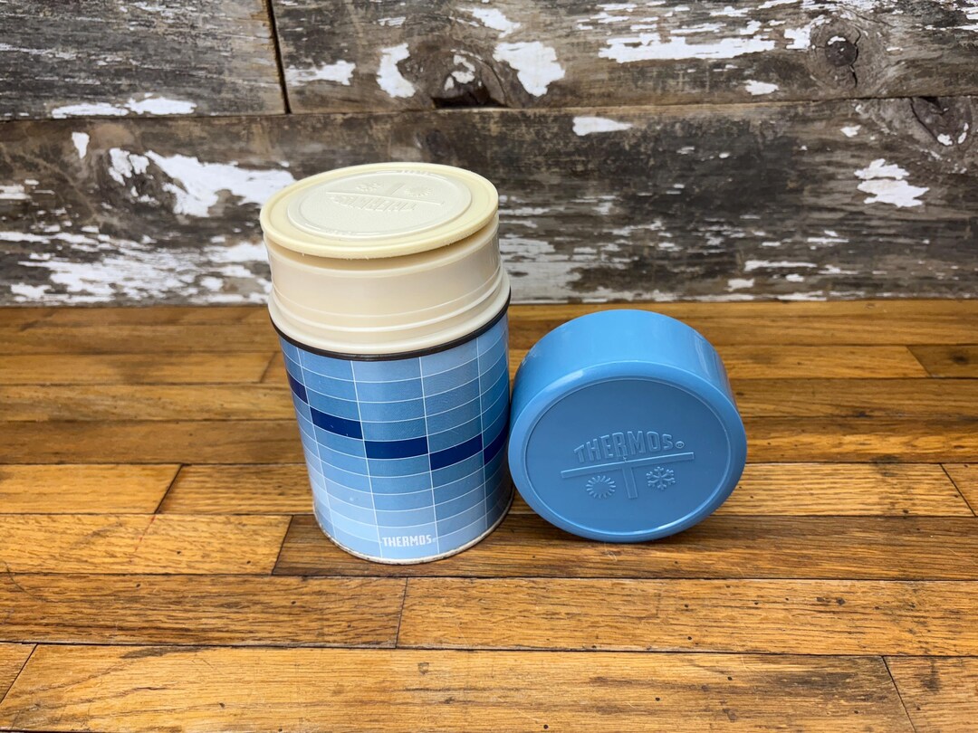 Vintage Blue and White Aladdin Thermos - Wide Mouth Pint Size - Hot and ...