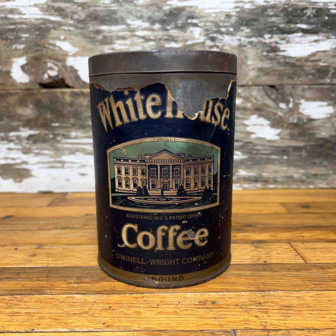 Antique White House Coffee Can - Paper Label - Embossed Lid - Boston ...