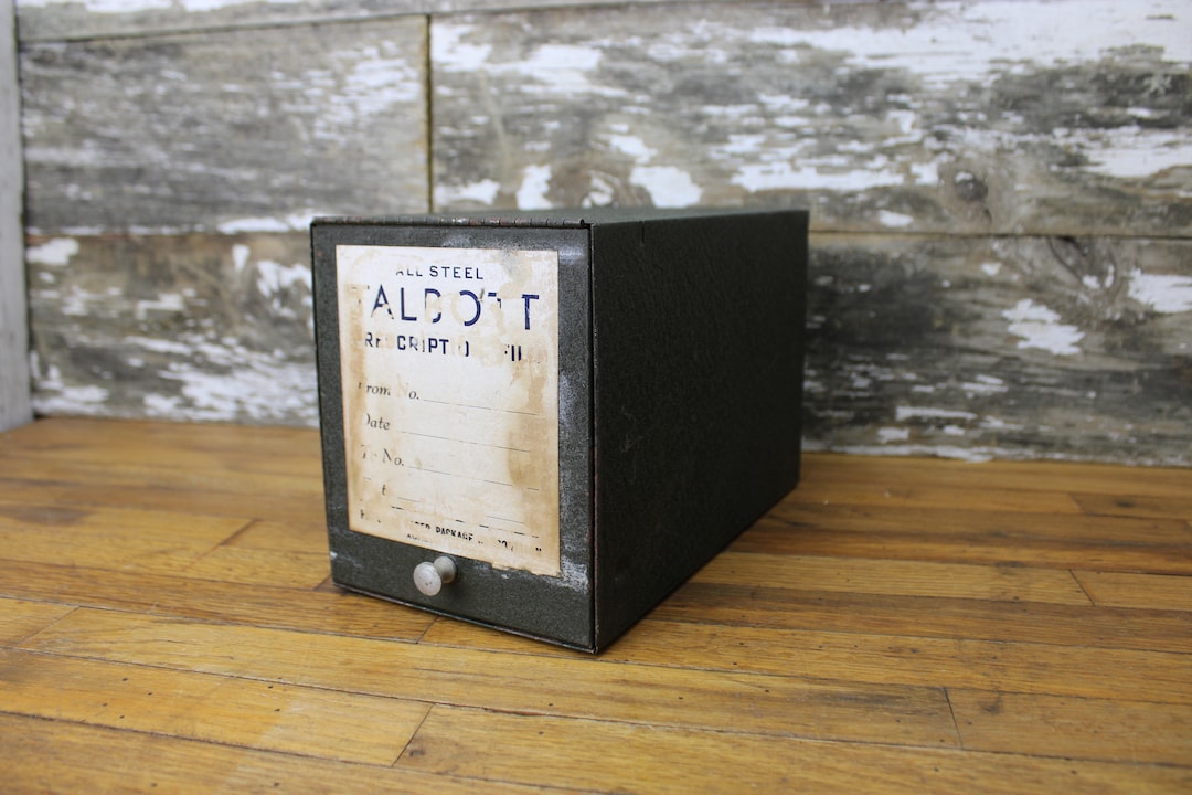 Vintage Metal Pharmacy File Box Large Size Talbott Prescription File ...