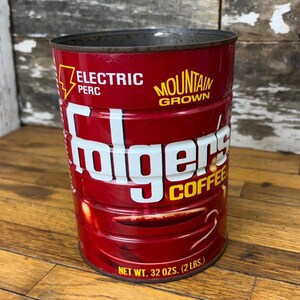 Vintage Folgers Electric Perk Coffee Can 2lb (32oz) - Metal Coffee Can ...