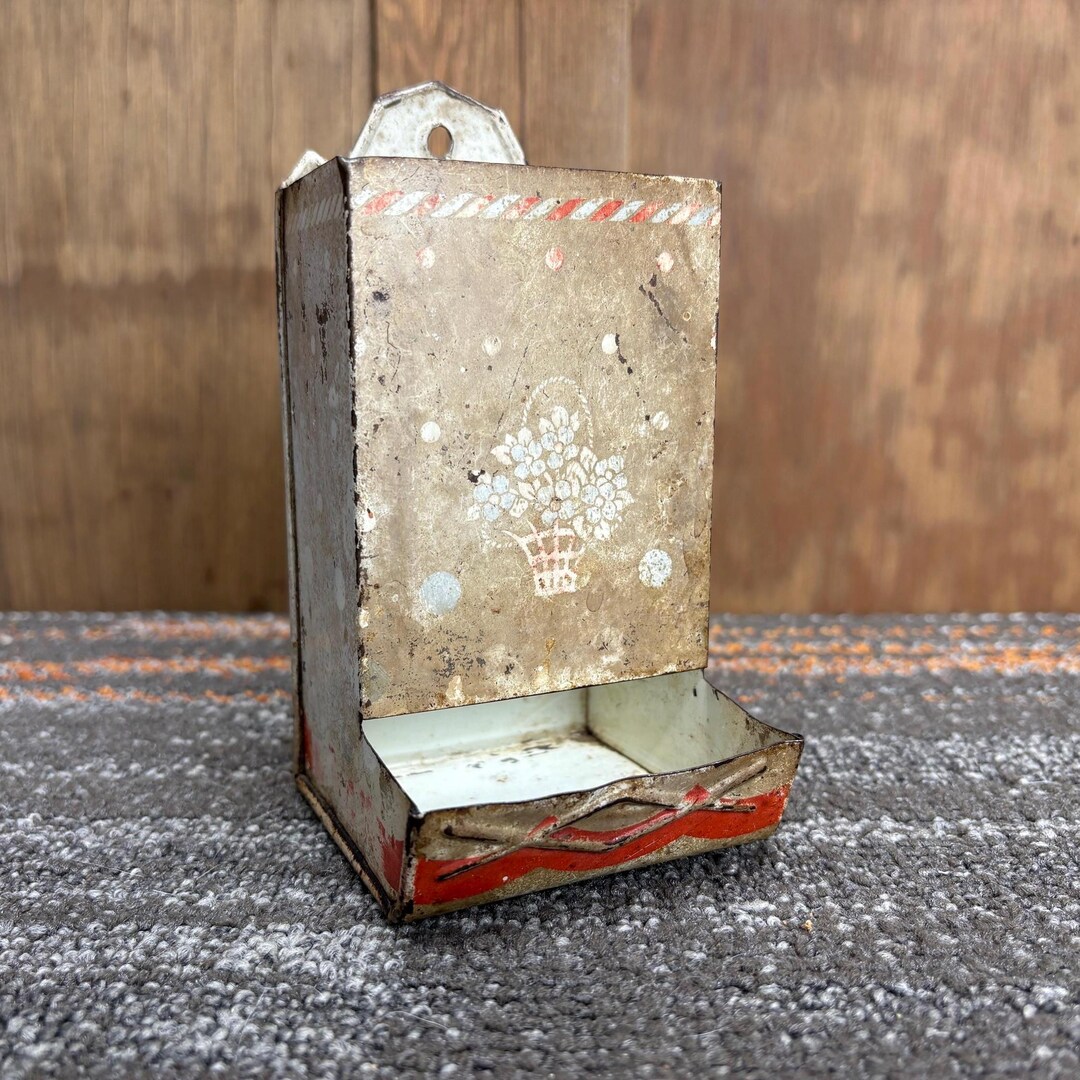 Vintage Tin Matchbox Holder: Rustic Floral Wall Decor - Etsy
