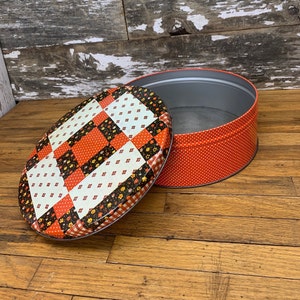 Vintage Large Patchwork Quilt Cookie Tin Autumn Fall Colors Retro ...