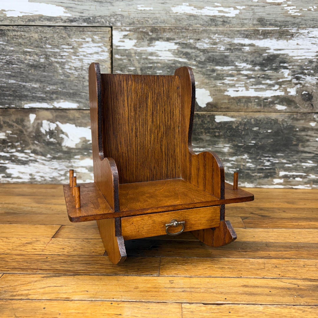 Vintage Wood Rocking Chair Sewing Thread, Bobbins, and Needle Storage ...