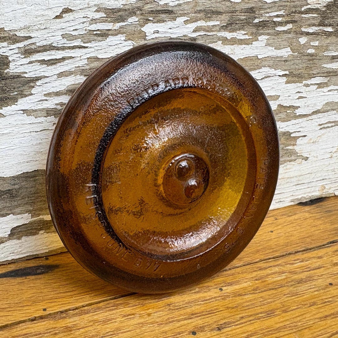 Antique Brown Glass Canning Jar Lid - Three Patent Dates 1875, 1877 ...