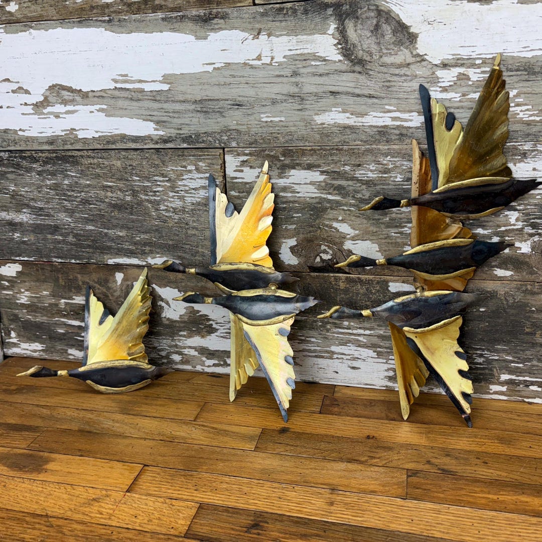Vintage Flying Metal Brass Duck Wall Decor - Trio of Mid Century Modern ...