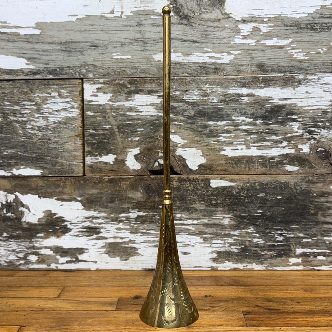 Slender Long Handle Brass Bell With Etched Leaf Pattern - Bells of ...