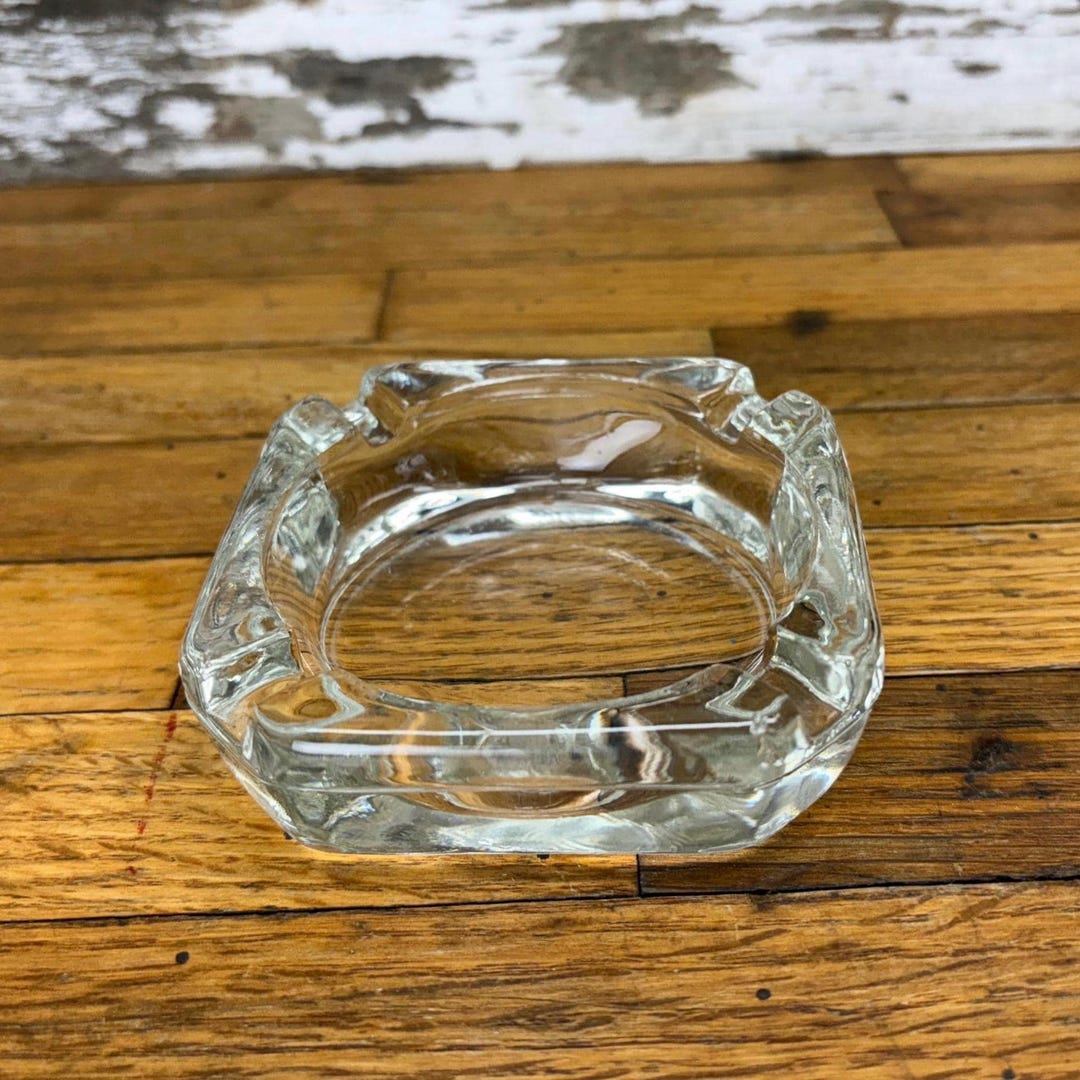 Vintage Smooth Four Inch Cut Glass Ashtray - Thick Heavy Glass - Four ...