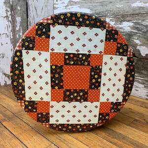 Vintage Large Patchwork Quilt Cookie Tin Autumn Fall Colors Retro ...