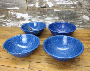 Vintage Small Enamelware Bowls / 2 Blue Enamel Bowls Rustic Farmhouse ...