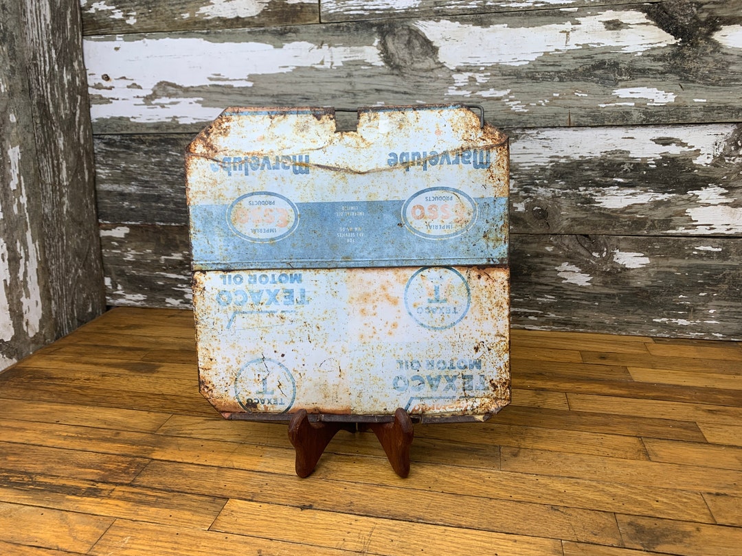 Vintage Texaco Motor Oil & Esso Marvelube Cans Flattened Into Tree Sap ...