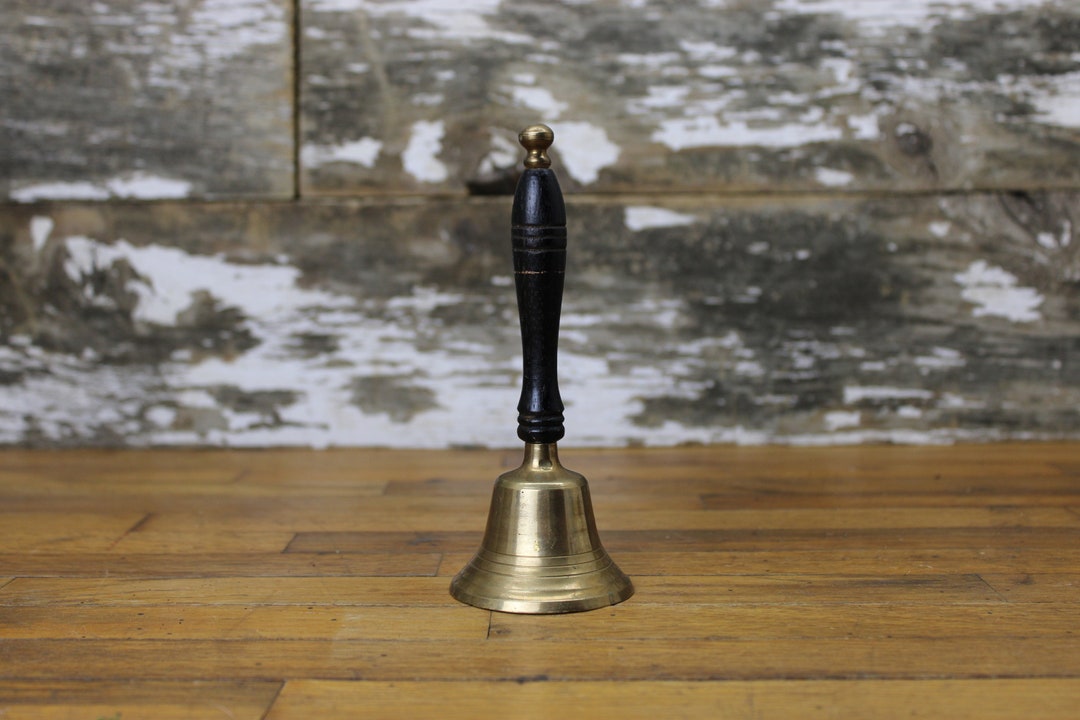 Vintage Brass Bell Black Wood Handle - Crisp Ring - School Bell - Shop ...