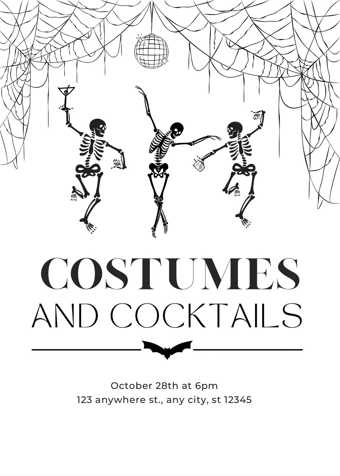 Editable Halloween Party Invitation | Costumes & Cocktails | Skeleton ...