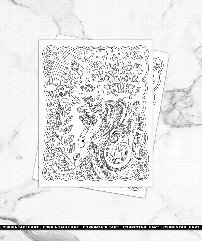 Positive Affirmation Unicorn Coloring Page, Believe in Yourself ...