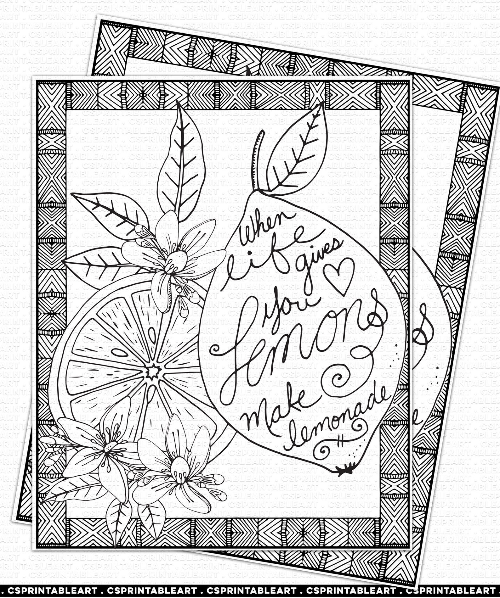 Lemon Coloring Page Instant Download, Lemons to Lemonade Positive Quote ...
