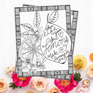 Lemon Coloring Page Instant Download, Lemons to Lemonade Positive Quote ...