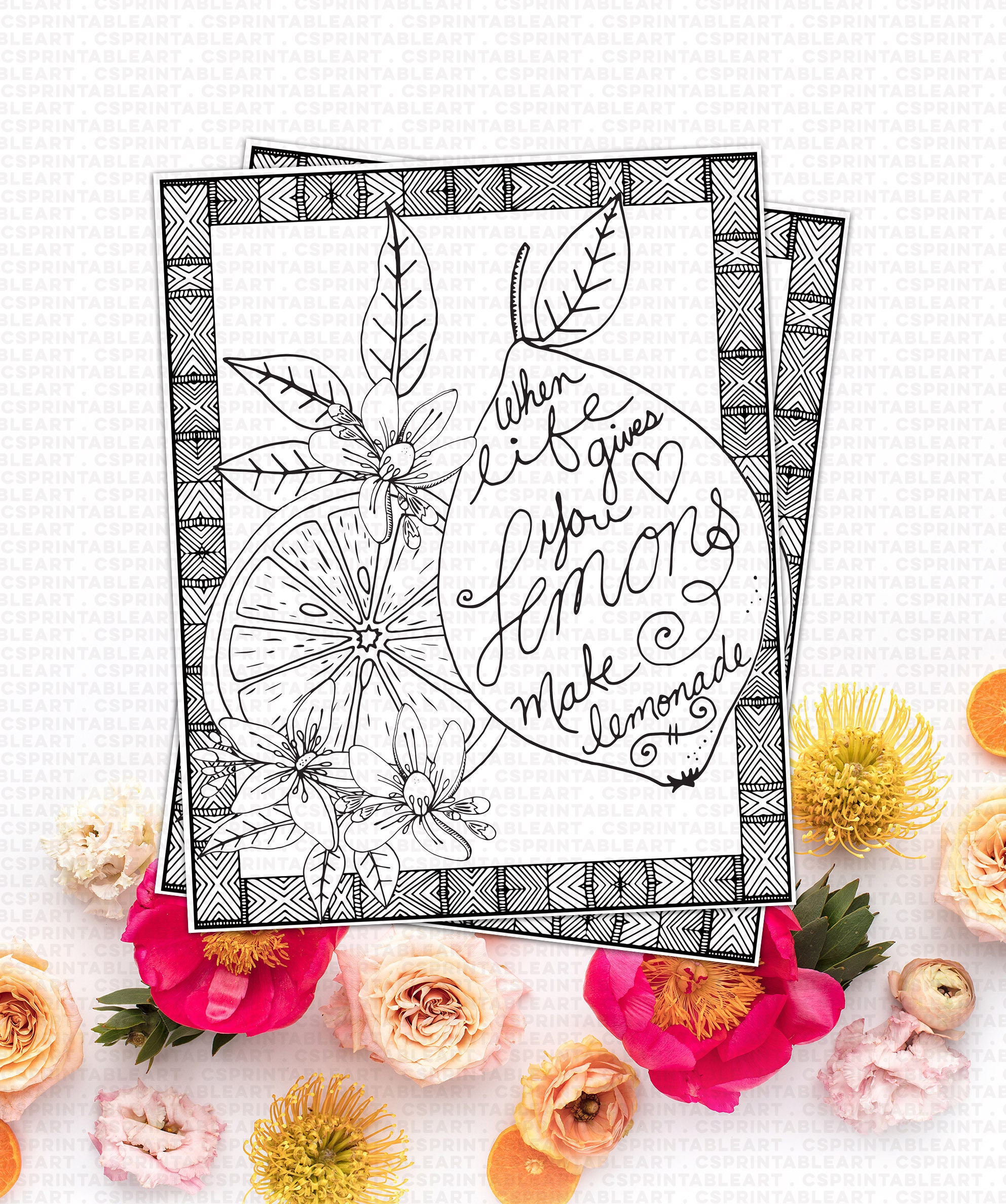 Lemon Coloring Page Instant Download, Lemons to Lemonade Positive Quote ...