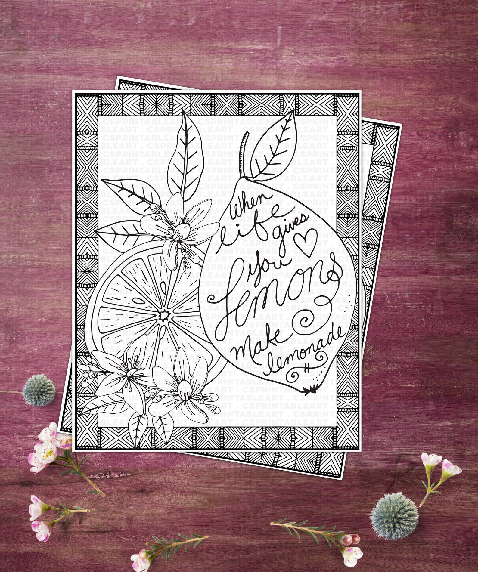 Lemon Coloring Page Instant Download, Lemons to Lemonade Positive Quote ...