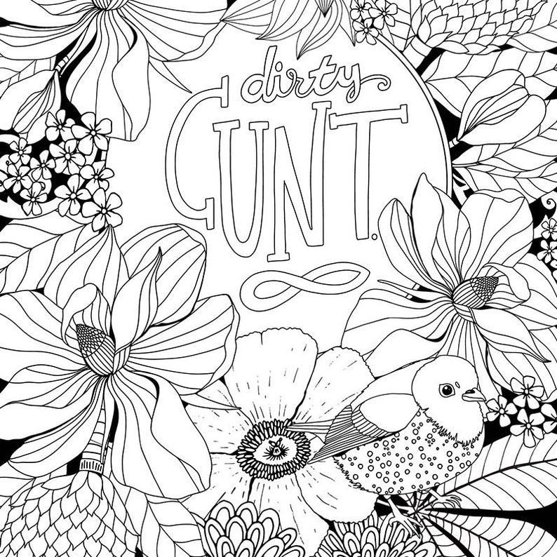 Adult Colouring Page, Swear Word Coloring Book Page, Dirty Cunt, Mature ...