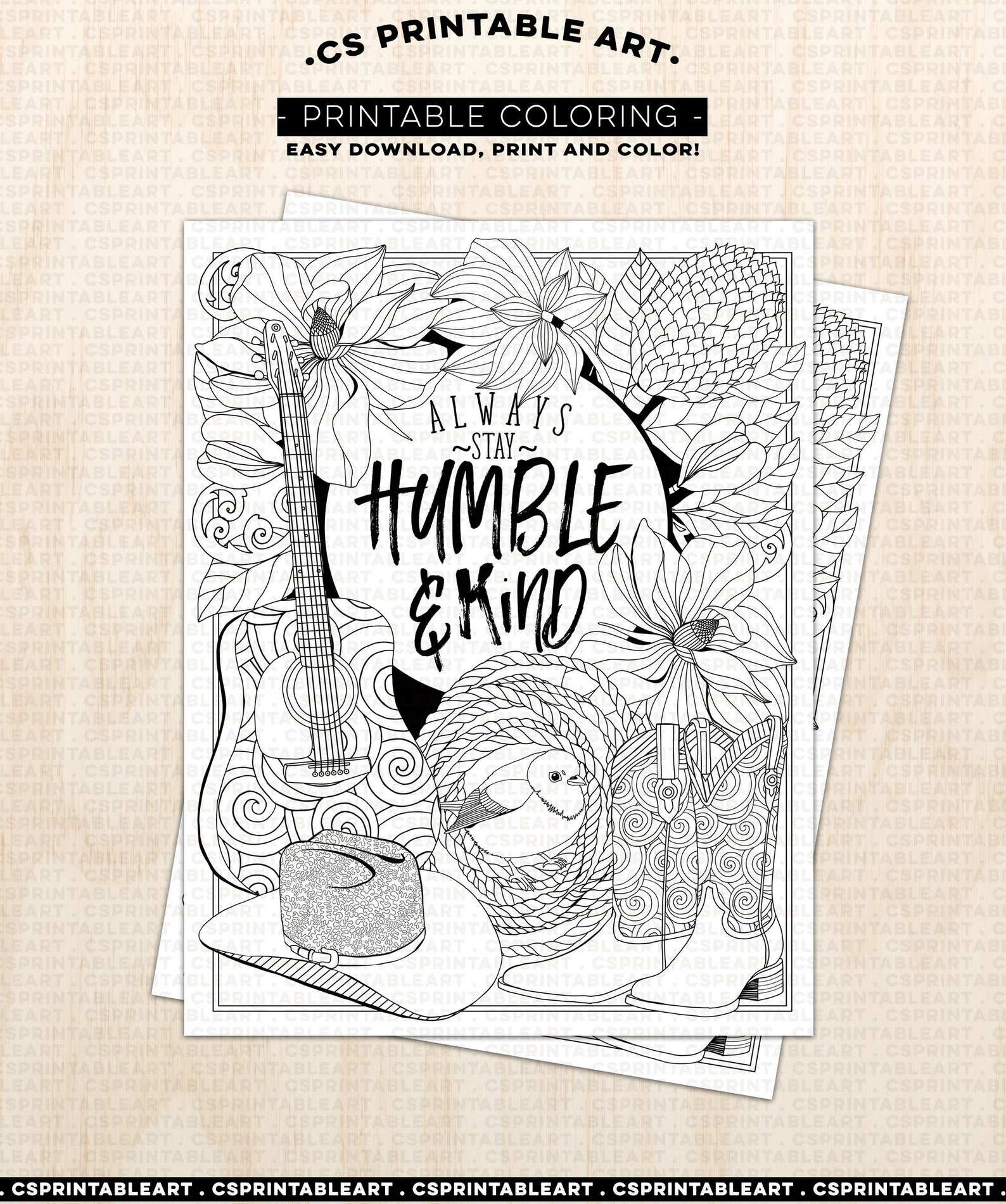 Stay Humble & Kind Coloring Page Printable Positive Quote Printable Art ...