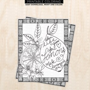 Lemon Coloring Page Instant Download, Lemons to Lemonade Positive Quote ...