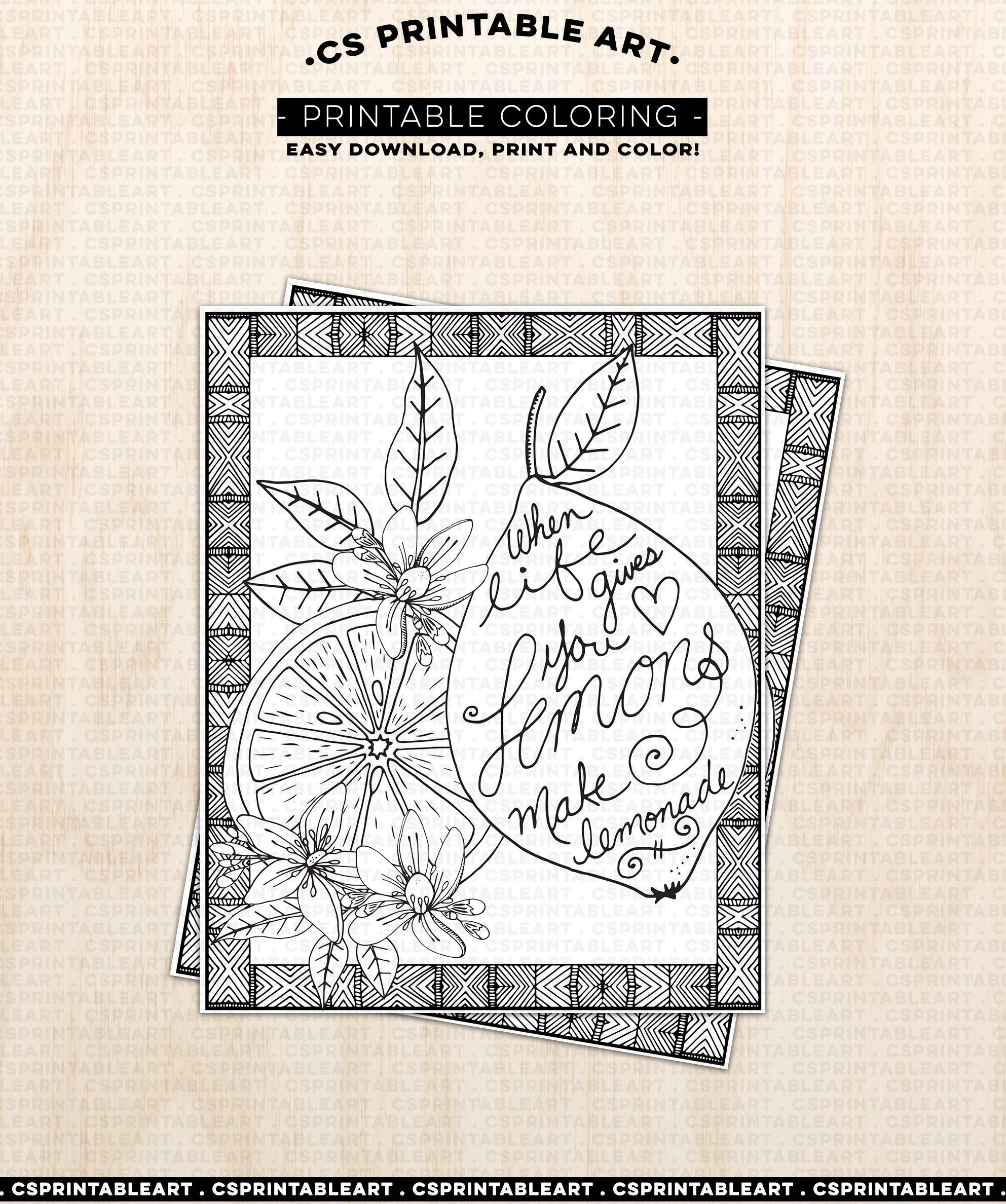 Lemon Coloring Page Instant Download, Lemons to Lemonade Positive Quote ...