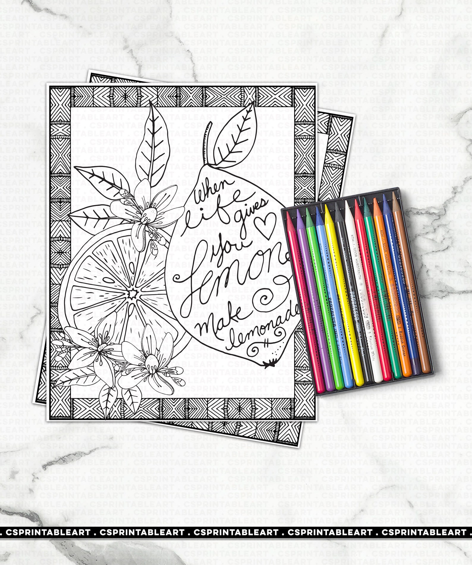 Lemon Coloring Page Instant Download, Lemons to Lemonade Positive Quote ...