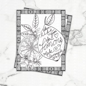 Lemon Coloring Page Instant Download, Lemons to Lemonade Positive Quote ...