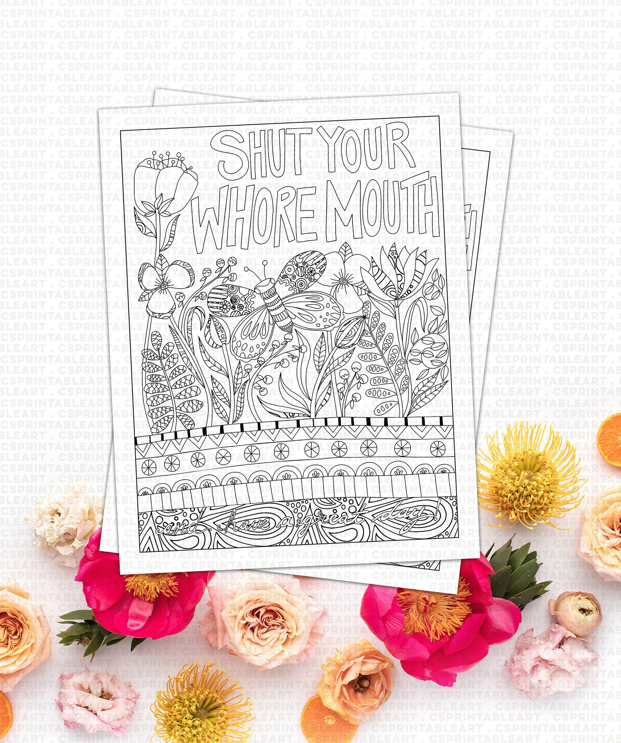 Shut Your Whore Mouth, Snarky Coloring Page Printable for Adults Who ...