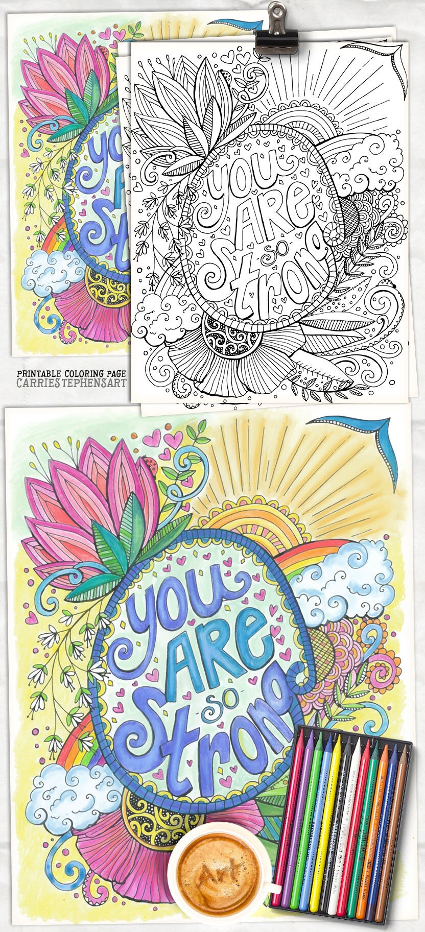 DIY Printable Coloring Page, You Are Strong Print, Adult Colouring ...