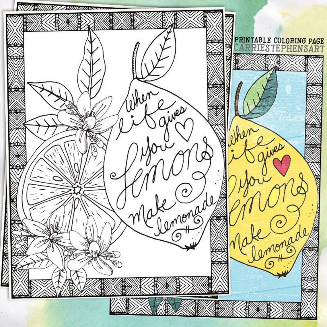 Lemon Coloring Page Instant Download, Lemons to Lemonade Positive Quote ...