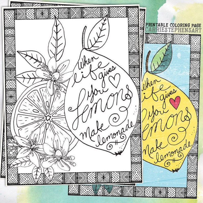Lemon Coloring Page Instant Download, Lemons to Lemonade Positive Quote ...