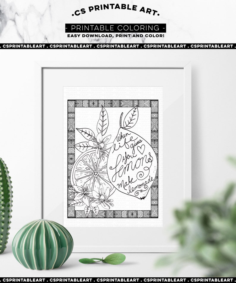 Lemon Coloring Page Instant Download, Lemons to Lemonade Positive Quote ...
