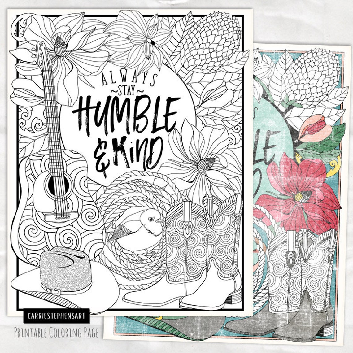 Stay Humble & Kind Coloring Page Printable Positive Quote Printable Art ...