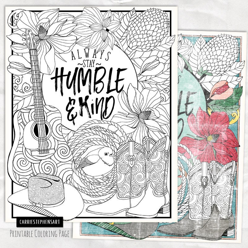 Stay Humble & Kind Coloring Page Printable Positive Quote Printable Art ...
