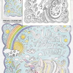 Unicorn Coloring Page Printable Art Believe in Yourself Magical ...