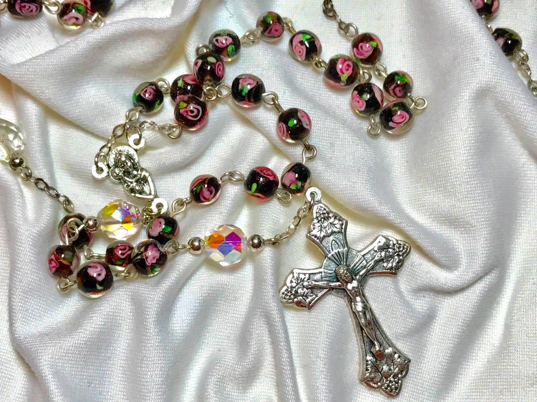 Rosary With Pink Rose Beads - Etsy