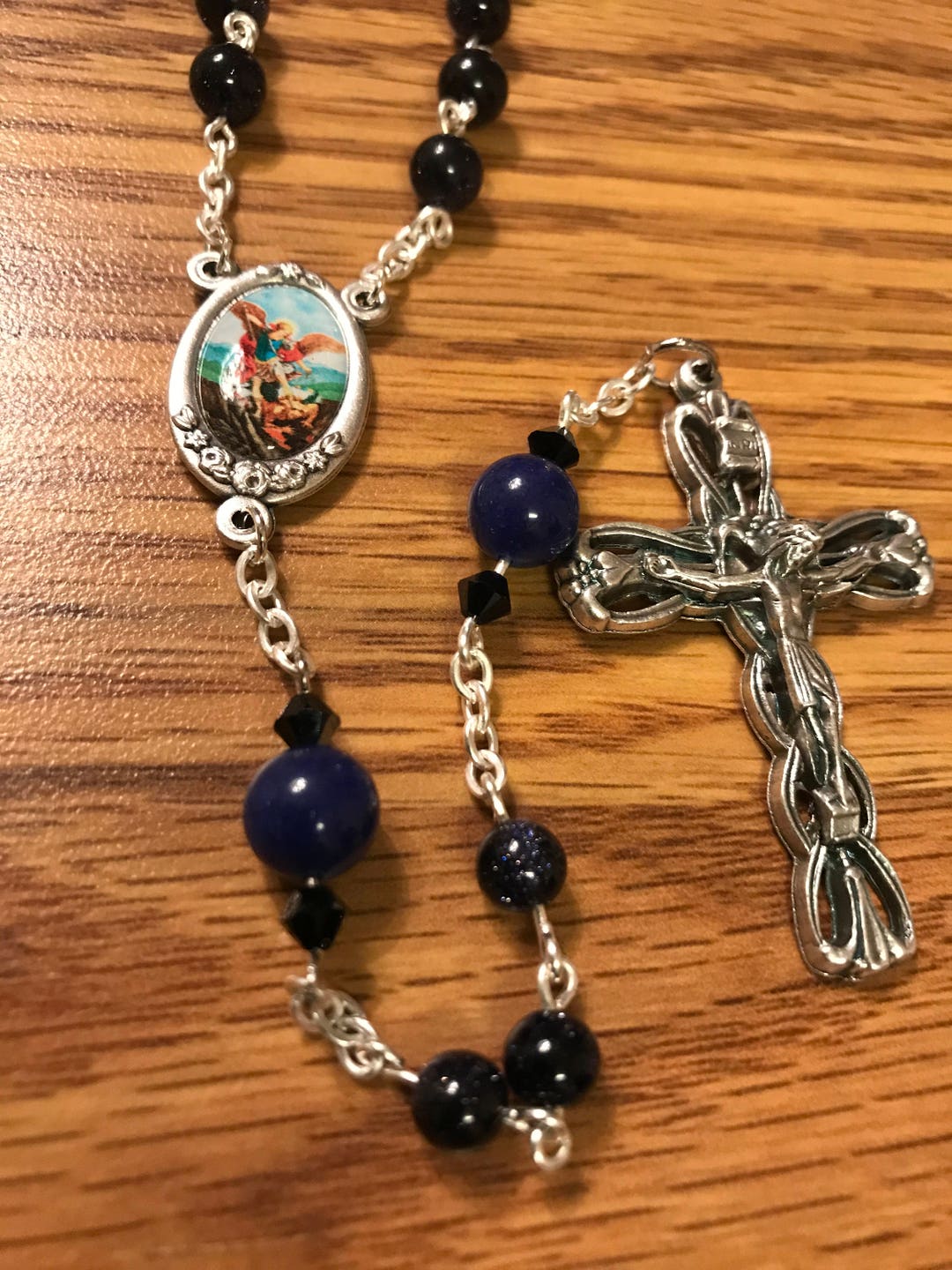 Thin Blue Line - St. Michael Blue Goldstone Rosary - Police Rosary ...